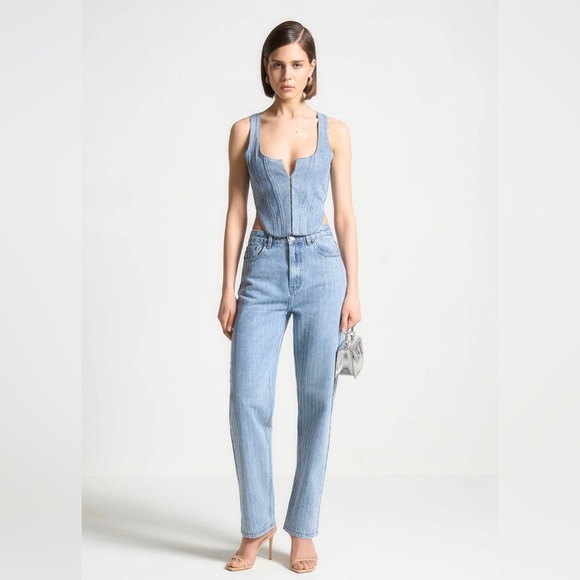 Maniere De Voir | Tops | Maniere De Voir Rhinestone Corset Mom Jeans ...